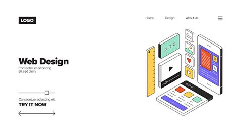 웹 디자인 개념 Isometric 웹 배너 포스터 표지 및 배너를 위한 3차원 디자인 웹 디자인에 대한 스톡 벡터 아트 및 기타 이미지 웹 디자인 3차원 형태