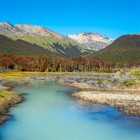 Gorgeous Landscape Of Patagonia`s Tierra Del Fuego National Park Stock