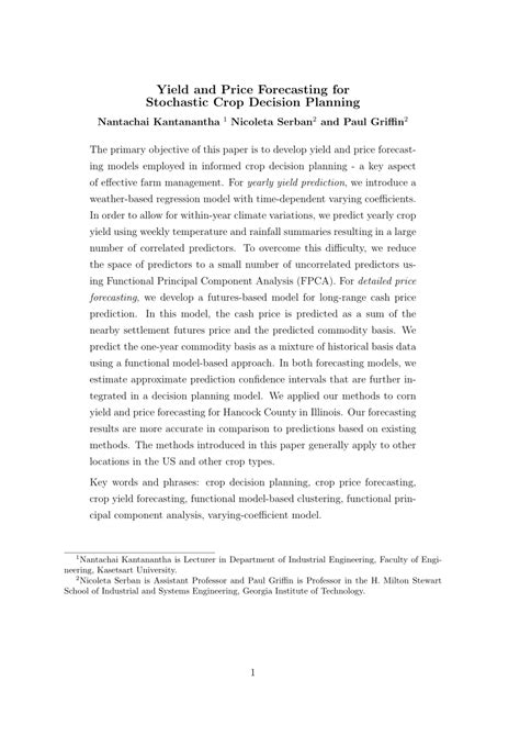 Pdf Yield And Price Forecasting For Stochastic Crop Decision Planning