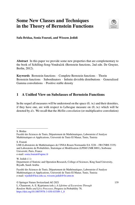 PDF Some New Classes And Techniques In The Theory Of Bernstein Functions
