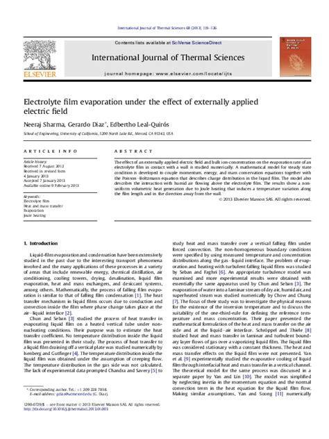 Pdf Electrolyte Film Evaporation Under The Effect Of Externally Applied Electric Field