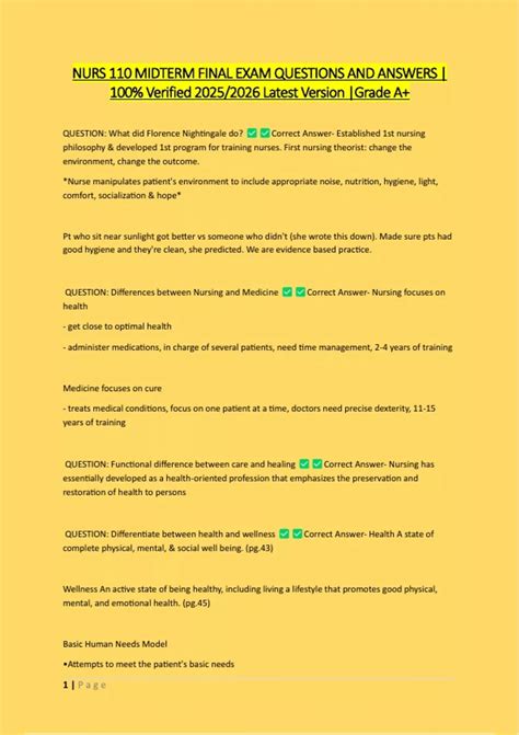 Nurs 110 Midterm Final Exam Questions And Answers 100 Verified 2025 2026 Latest Version