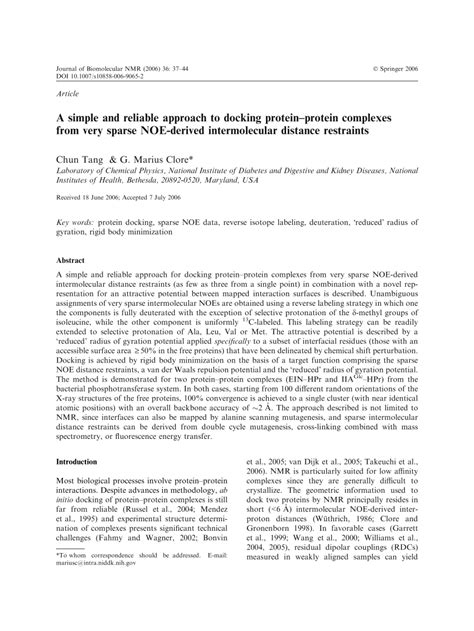 pdf a simple and reliable approach to docking protein protein