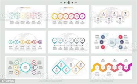 Infographic 요소의 집합입니다 프레 젠 테이 션 그래프 차트 다이어그램 6 단계 옵션 벡터 템플릿입니다 6에 대한 스톡
