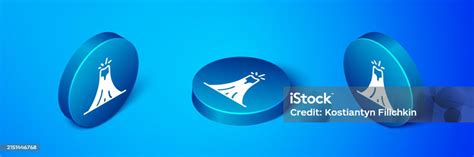 등척성 화산 폭발 와 용암 아이콘 고립된 통하고 있는 파란 배경 파란색 원 버튼 벡터 3차원 형태에 대한 스톡 벡터 아트 및 기타 이미지 Istock