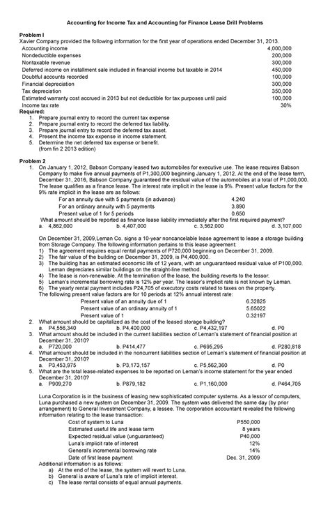 Pdfcoffee Assignment Accounting For Income Tax And Accounting For Finance Lease Drill