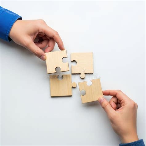 Hands Assembling Puzzle Pieces Isolated On White Background Stock