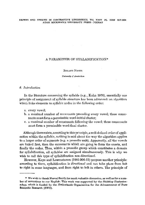 Pdf A Parameter Of Syllabification