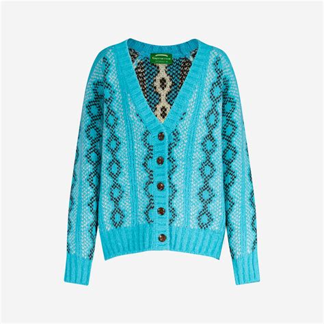 그린버터 우먼 빈티지 자카드 패턴 가디건 스카이 블루 Green Butter Kream