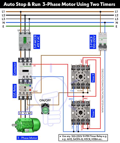 Automatic ON OFF Circuit Using Two PIN Timers for Φ Load Electrical circuit diagram