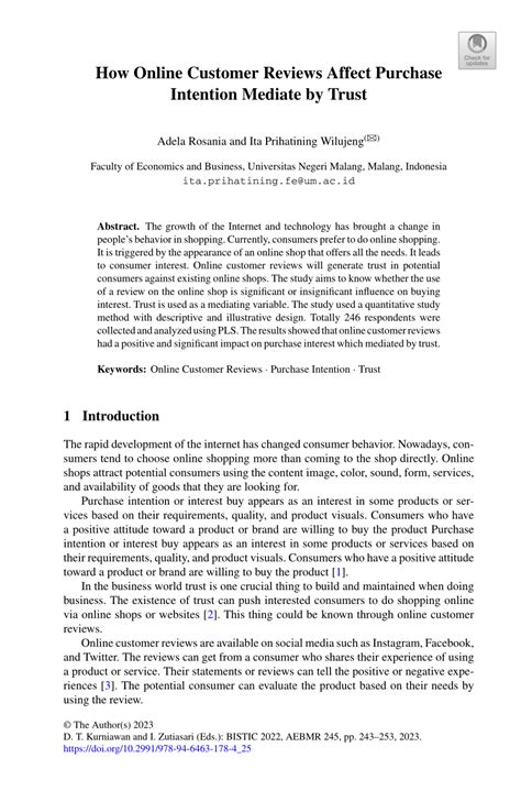 PDF How Online Customer Reviews Affect Purchase Intention Mediate By Trust