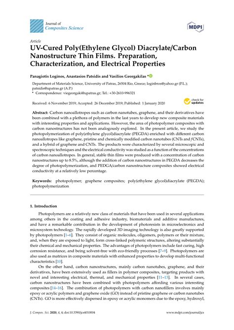Pdf Uv Cured Polyethylene Glycol Diacrylatecarbon Nanostructure Thin Films Preparation