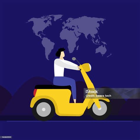 전자 스쿠터 현대 생태 및 전기 스쿠터를 타고 새로운 목표 현대 문제 현대 솔루션을 향해 움직이는 사람 가방에 대한 스톡 벡터