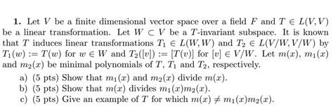 solved let v be a finite dimensional vector space over field f and t