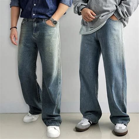 사이드 브러시워싱 와이드진 남자 통큰 청바지 힙합 데님 팬츠 연청 진청 가을 커플 빈티지