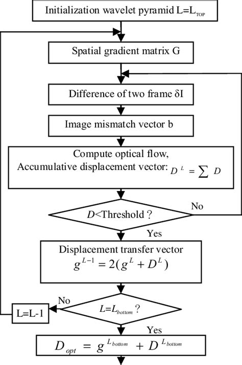 the flow chart of based on wavelet pyramid optical flow assuming that