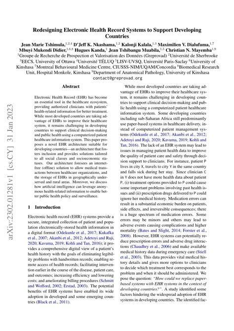 Pdf Redesigning Electronic Health Record Systems To Support Developing Countries