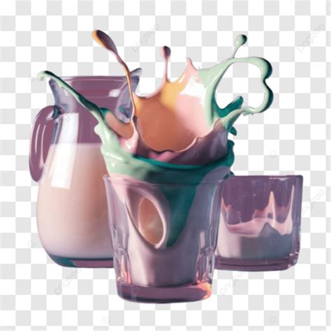 배경에 주전자가 보이는 유리 안에 우유가 튀는 매혹적인 3d 렌더링 우유 우유 튀김 유리에 우유 Png 일러스트 및 이미지