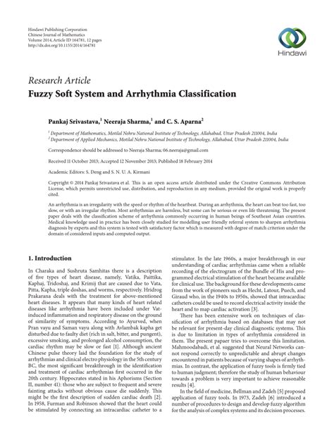 Pdf Fuzzy Soft System And Arrhythmia Classification