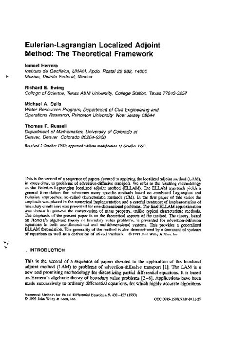 pdf eulerian lagrangian localized adjoint method the theoretical