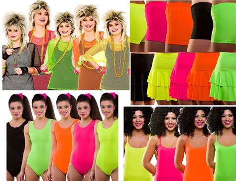80s NÉon Rave 1980s Aérobie Leotard Ra Ra Skirt Déguisement Leggings