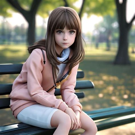 Hyper Realistic Anime Girl With Brown Hair Sitting O