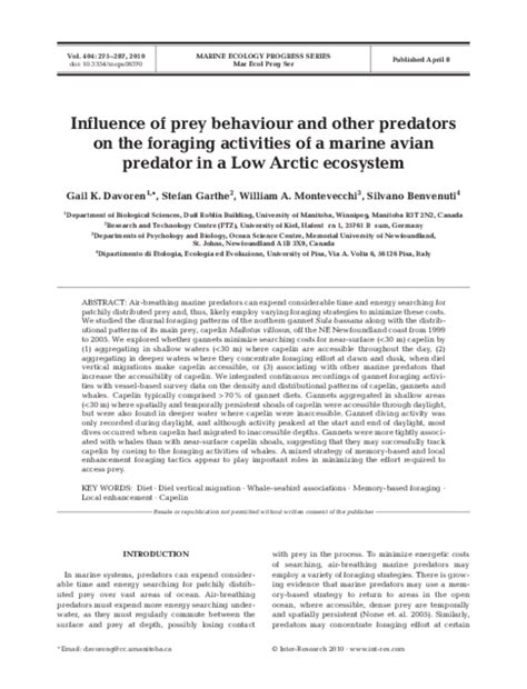 Pdf Influence Of Prey Behaviour And Other Predators On The Foraging Activities Of A Marine
