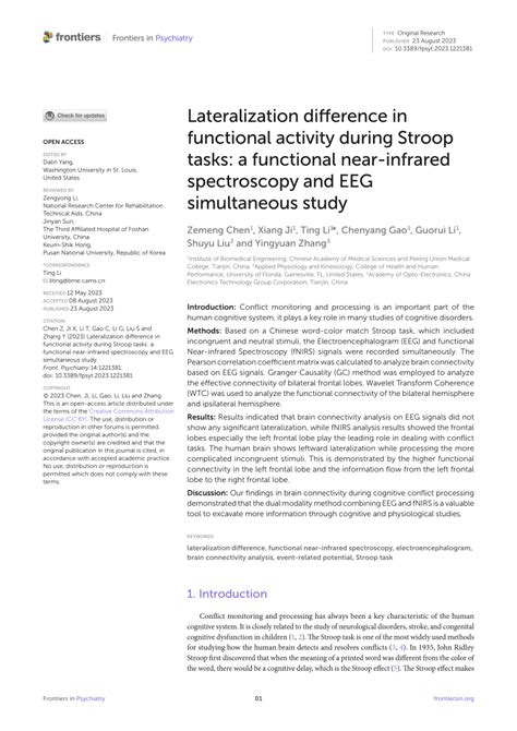 pdf lateralization difference in functional activity during stroop
