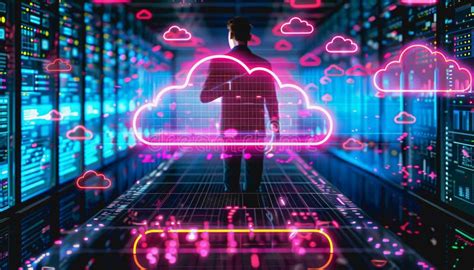 a person interacting with a digital cloud interface symbol icon