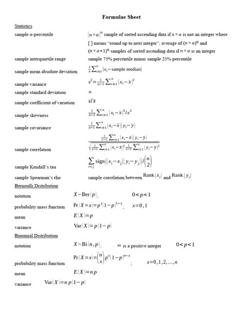 Formulae Sheet Pdf