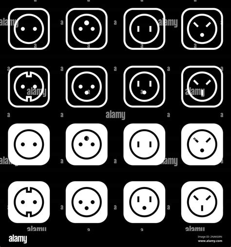 Set Of Simple Icons On A Theme Power Socket Vector Set Black