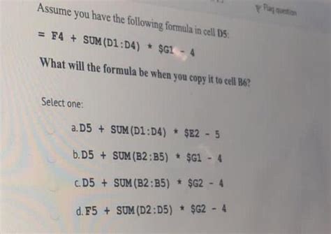 Solved Assume You Have The Following Formula In Cell Chegg