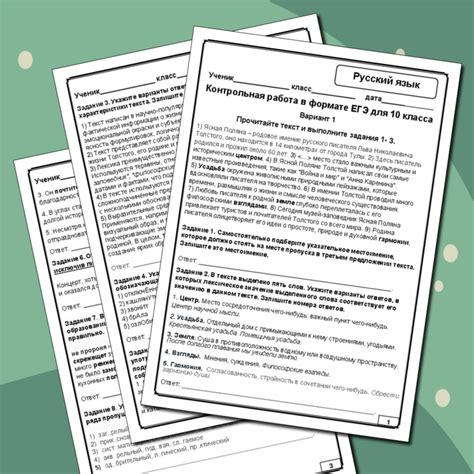 Контрольная работа по русскому языку в формате ЕГЭ для 10 класса Два варианта