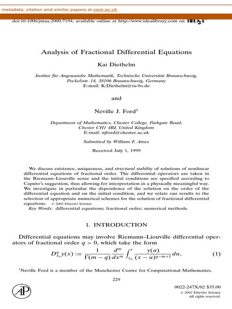 Analysis Of Fractional Differential Equations Kai Diethelm Pdf