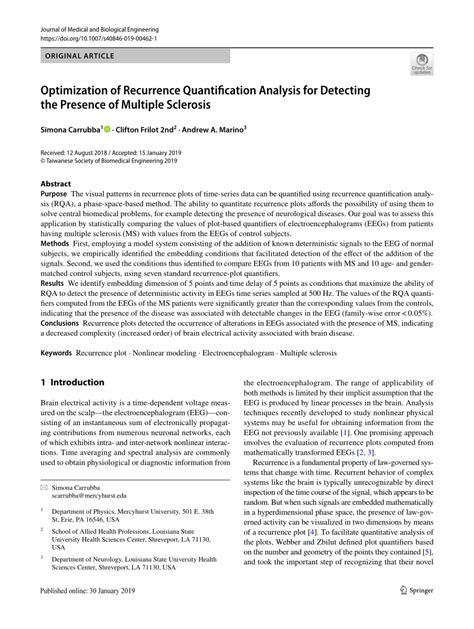 pdf optimization of recurrence quantification analysis for detecting