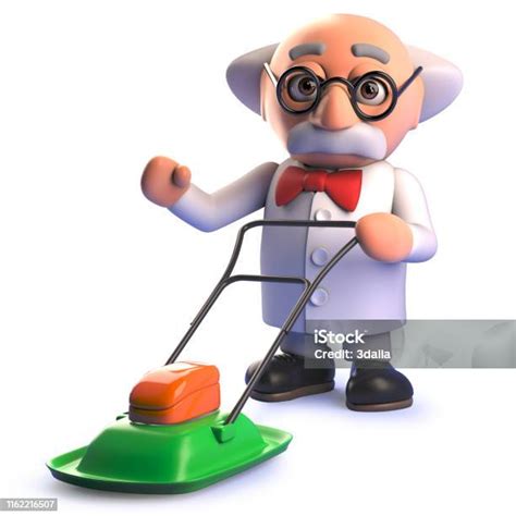호버 잔디 깎는 기계를 사용하여 만화 3d 미친 과학자 캐릭터 과학에 대한 스톡 사진 및 기타 이미지 과학 과학자 교사