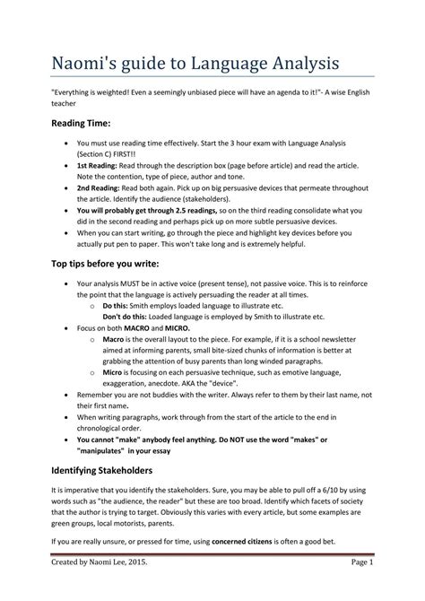 Ultimate Vce English Language Analysis Notes English Year 12 Vce