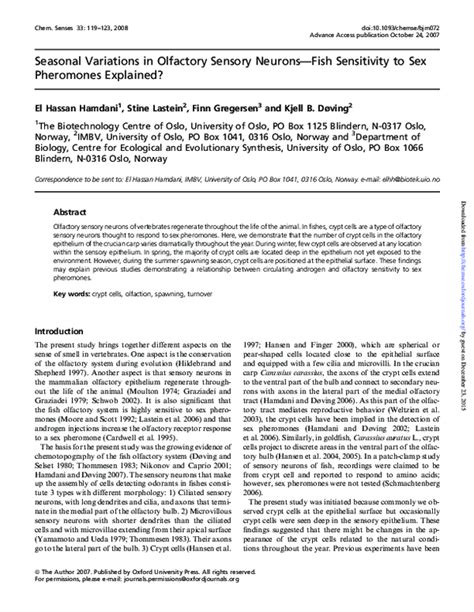 Pdf Seasonal Variations In Olfactory Sensory Neurons Fish