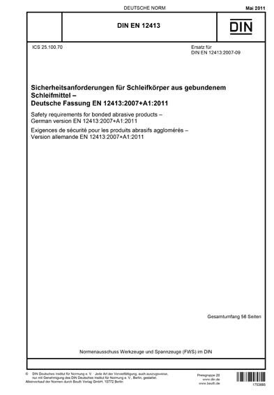 Din En 12413 2011 De Sicherheitsanforderungen Für Schleifkörper Aus