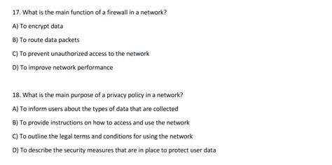 Solved 17 What Is The Main Function Of A Firewall In A