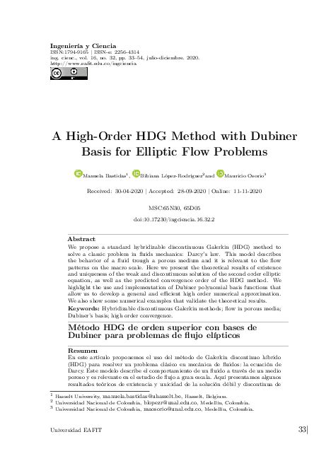 Pdf A High Order Hdg Method With Dubinerbasis For Elliptic Flow Problems