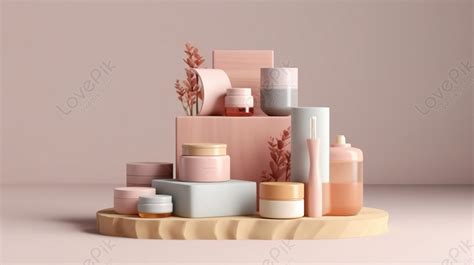 나무 연단 3d 렌더링된 모형에 파스텔 화장품 디스플레이 화장 배경 연단 배경 위로 배경 이미지 Hd 화장 연단 위로 배경 사진 무료 다운로드 Lovepik