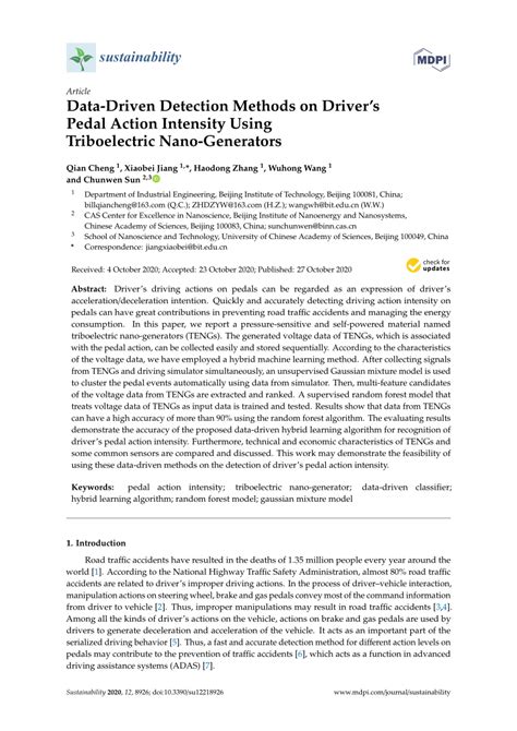Pdf Data Driven Detection Methods On Drivers Pedal Action Intensity