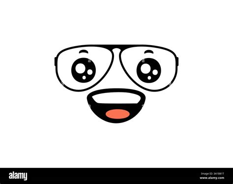 Cartoon Face With Big Happy Eyes And Glasses Smiling Brightly With