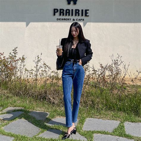 세미슬림핏 일자 하이웨스트 데님 청바지 S Xl 진청 흑청 블랙진