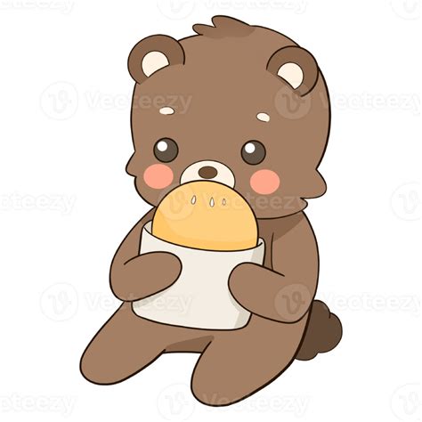 A Cartoon Bear Holding A Piece Of Bread 50495159 Png