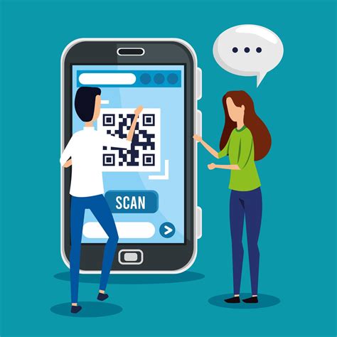 Qr Code Inside Smartphone Woman Man And Bubble Vector Design Vector Art At Vecteezy