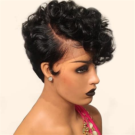Curly Pixie Cut Lace Front Black Brazilian Human Hair Wigs For Women Ebay