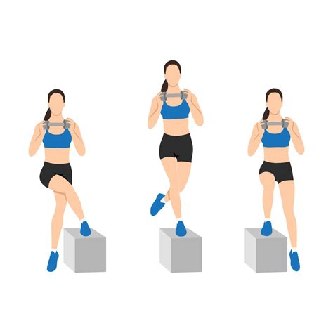 Woman Doing Step Up Crossover Exercise Vector Art At Vecteezy