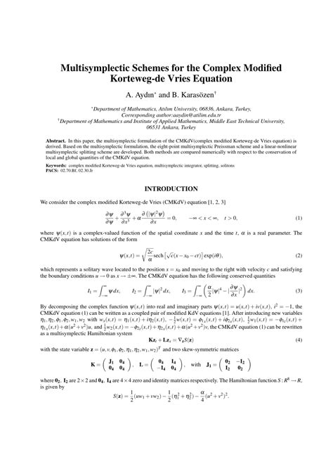 Pdf Multisymplectic Schemes For The Complex Modified Korteweg De Vries Equation